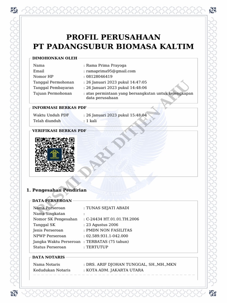 Profil Notaris Arif Djohan | PDF