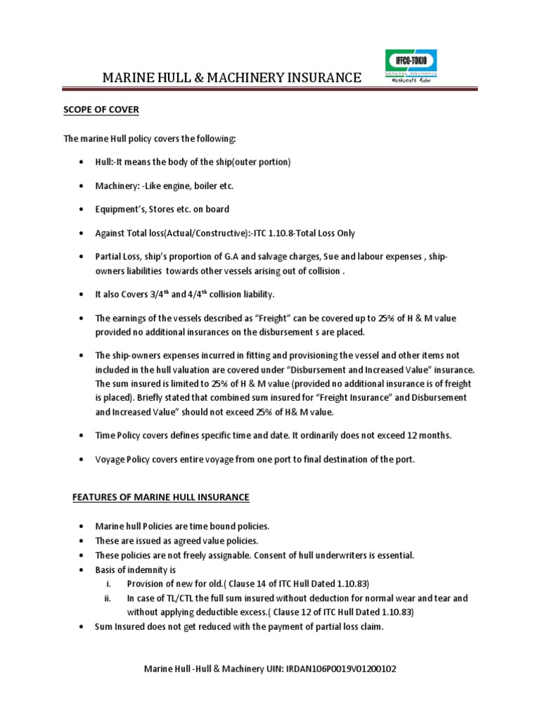 Marine Hull and Machinery Insurance | PDF | Insurance | Freight Transport