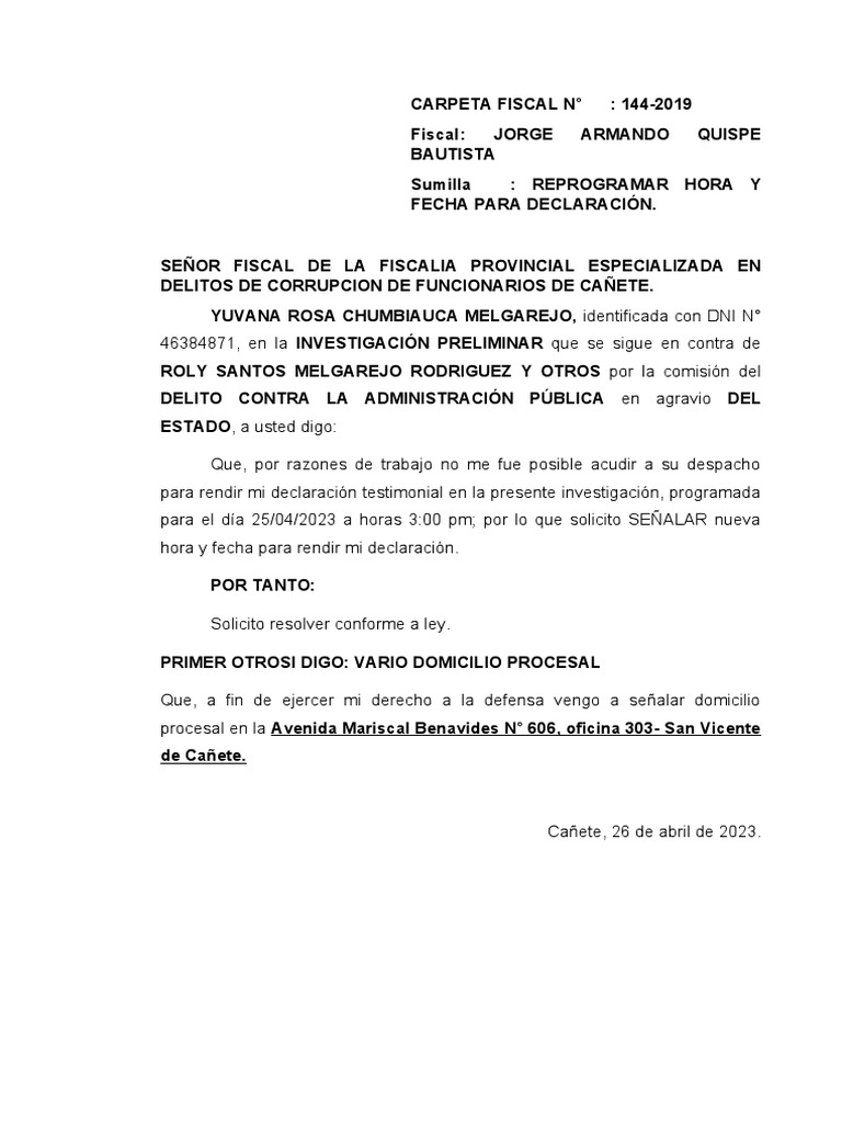 Reprogramar Declaracion | PDF | Derecho