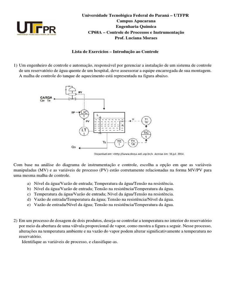 CP68A - Lista 02 - Introducao Ao Controle | PDF CP68A - Lista 02 - Introducao Ao Controle | PDF