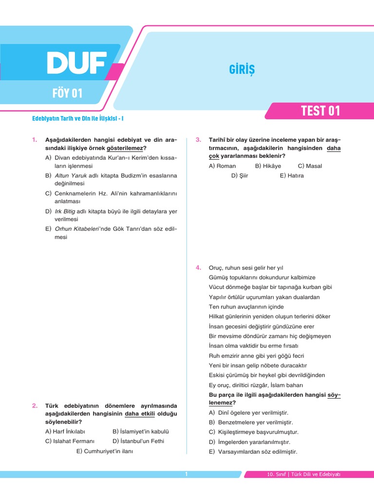 10.Sınıf Edebi̇yat - Duf - Föy 1_ornek | PDF