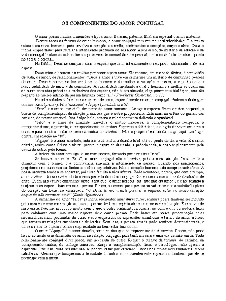 As três dimensões do amor conjugal: eros, filos e ágape | PDF | Amor