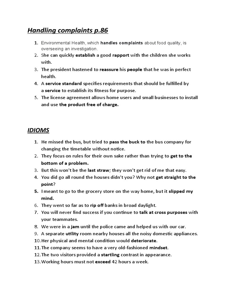 Handling Complaints and Idioms | PDF