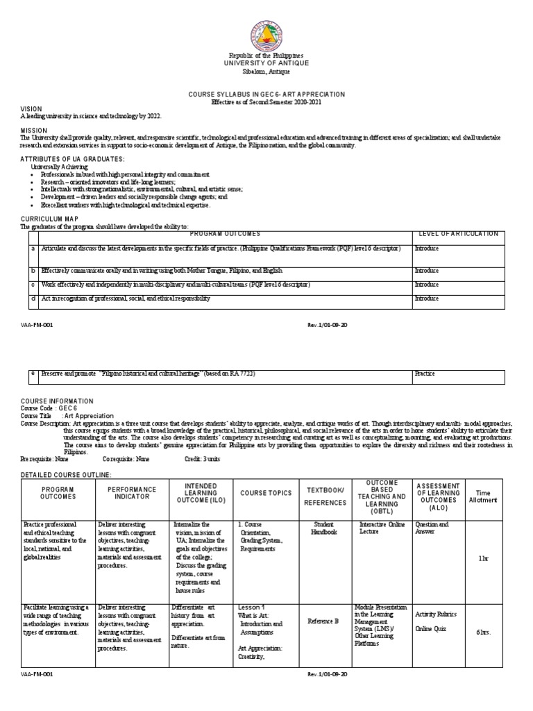 GEC 6 Course Syllabus SY 2021 2nd Sem | PDF | Learning | Methodology