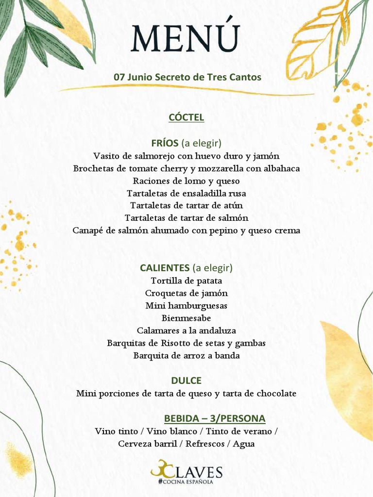 Menú de Catering para Eventos en Tres Cantos | PDF