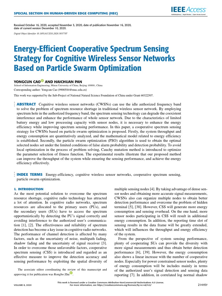 Energy-Efficient Cooperative Spectrum Sensing Strategy For Cognitive Wireless Sensor Networks ...