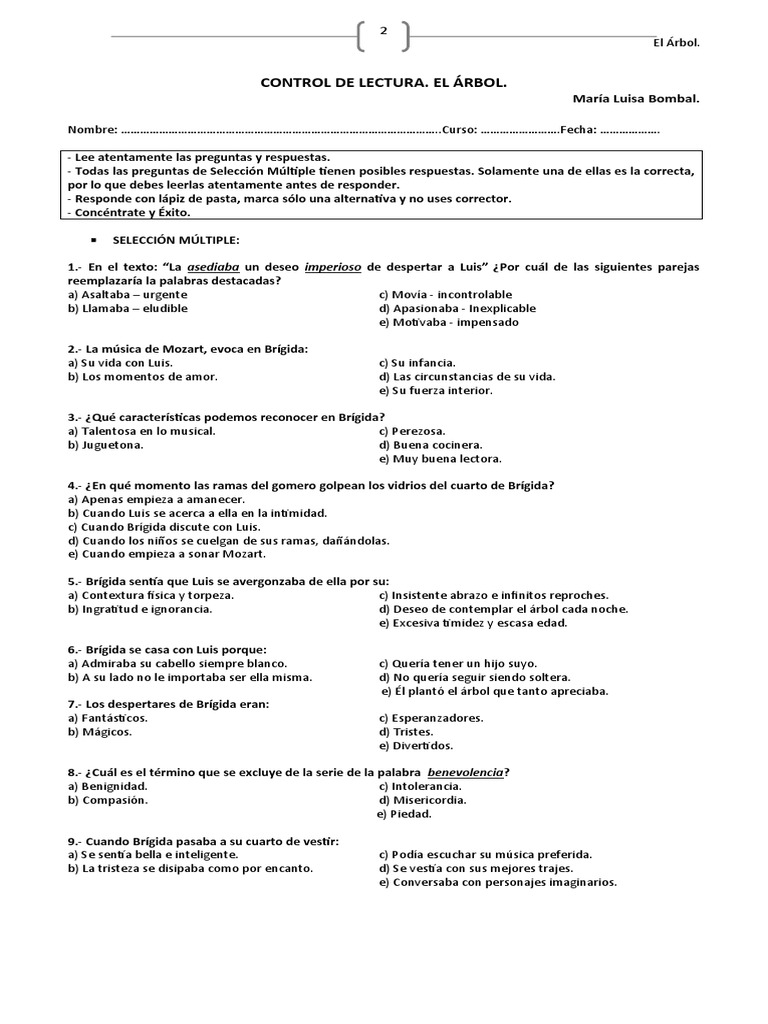 Control de Lectura El Arbol B | PDF
