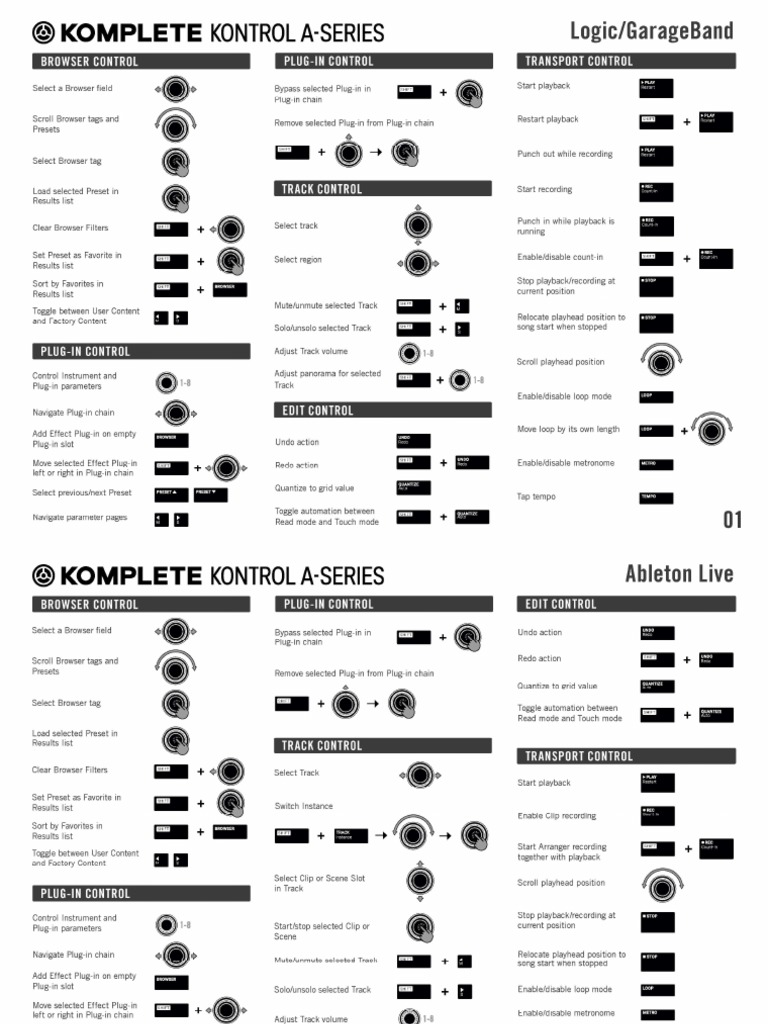 KOMPLETE_KONTROL_A-Series_DAW_Shortcut_Sheet_06_10_2022 | PDF