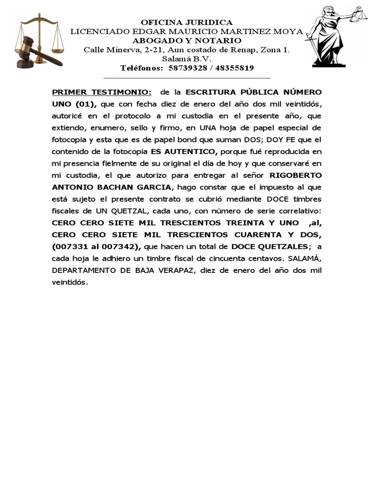 Es Primer Testimonio Escritura 1 | PDF Es Primer Testimonio Escritura 1 | PDF