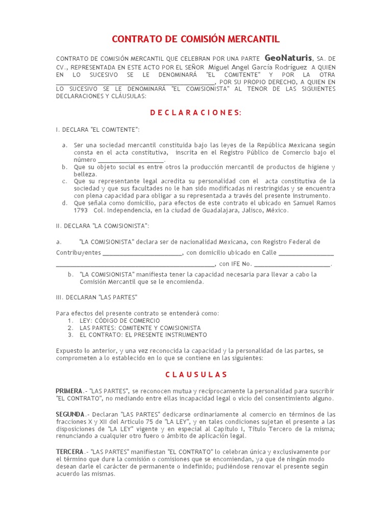 Modelo De Contrato De Comision
