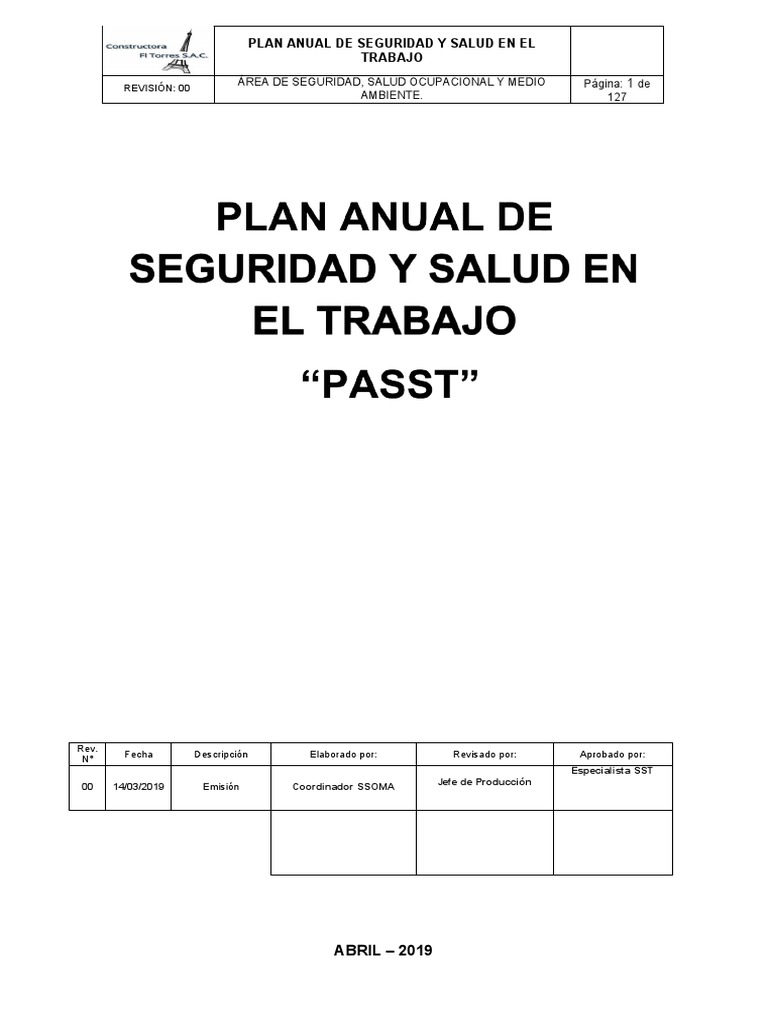 Plan Anual de Seguridad y Salud en El Trabajo FL Torres | PDF