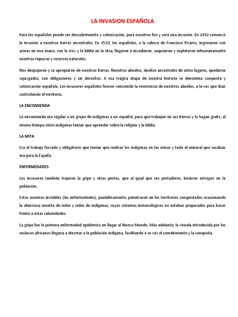 La Invasión Española: Historia y Consecuencias | PDF