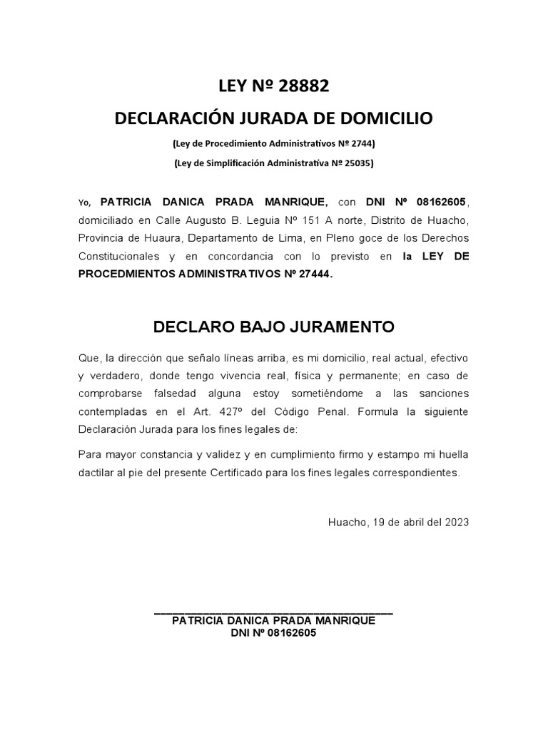 Declaracion Jurada de Domicilio | PDF