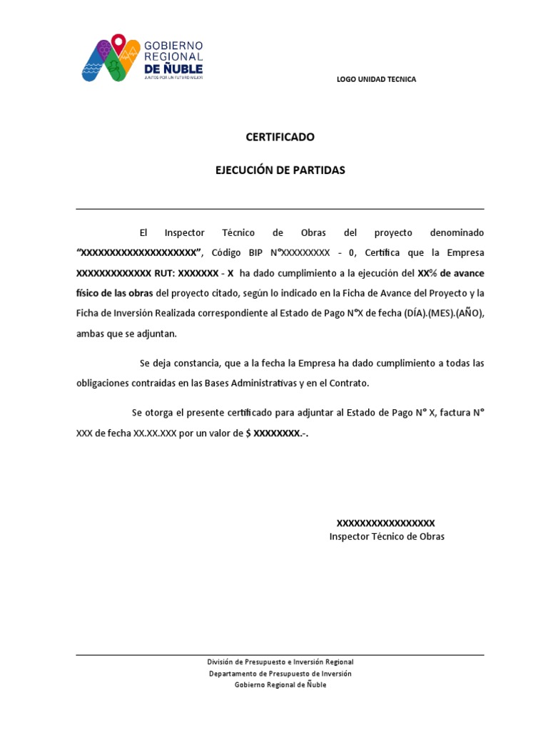 Certificado Ejecución de Partidas | PDF