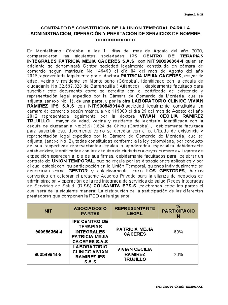 Contrato Union Temporal | PDF | Calidad (comercial) | Derecho laboral
