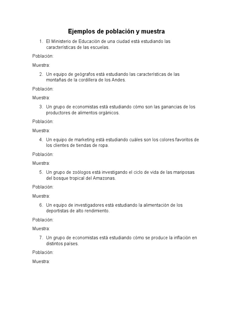 Ejemplos de Población y Muestra | PDF