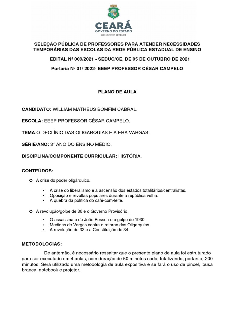 Plano de Aula Eeep Cesar Campelo | PDF