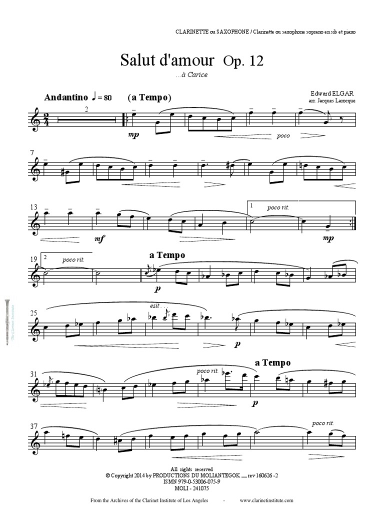(Clarinet Institute) Elgar, Edward - Salut D - Amour, Op. 12 (BB) | PDF