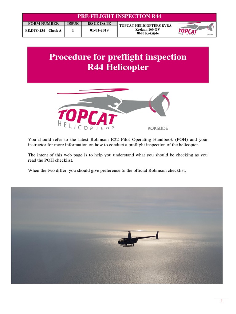 R44 Helicopter Pre-Flight Inspection Guide | PDF | Helicopter Rotor ...