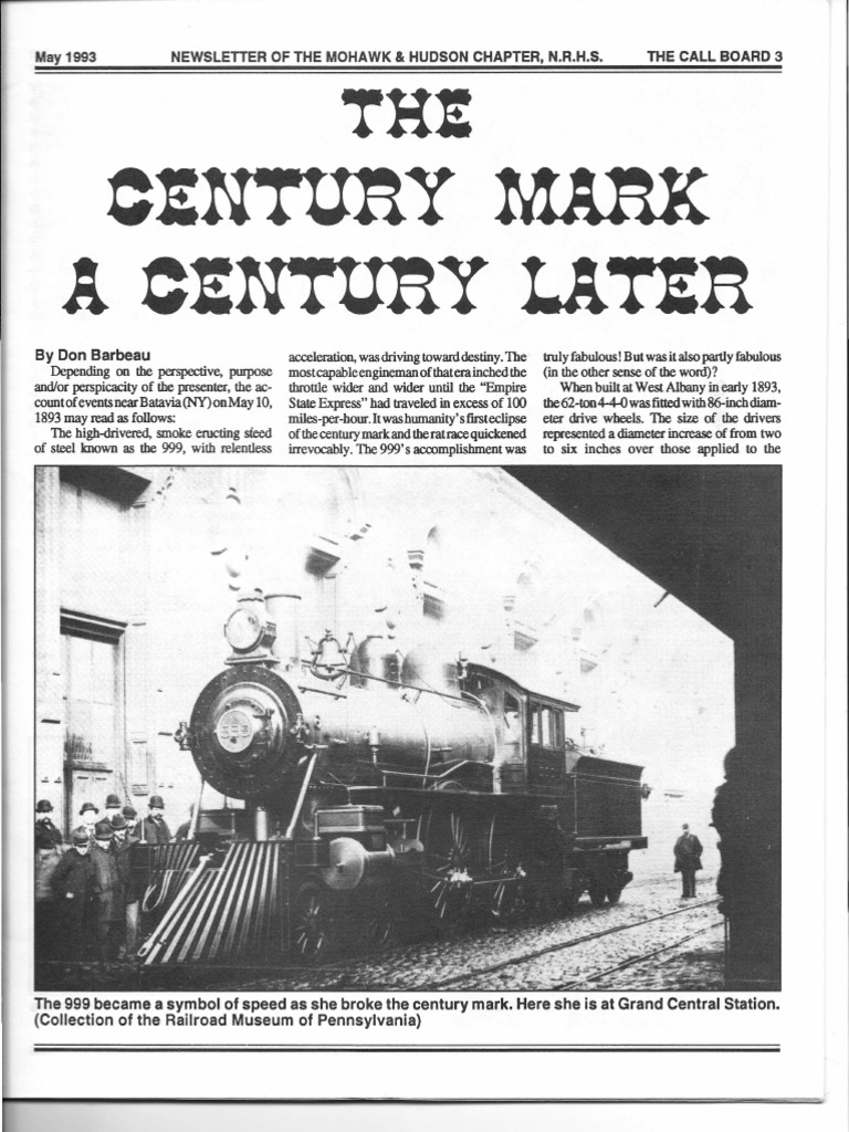 The Century Mark A Century Later NYC 999 | PDF | Steam Locomotive | New ...