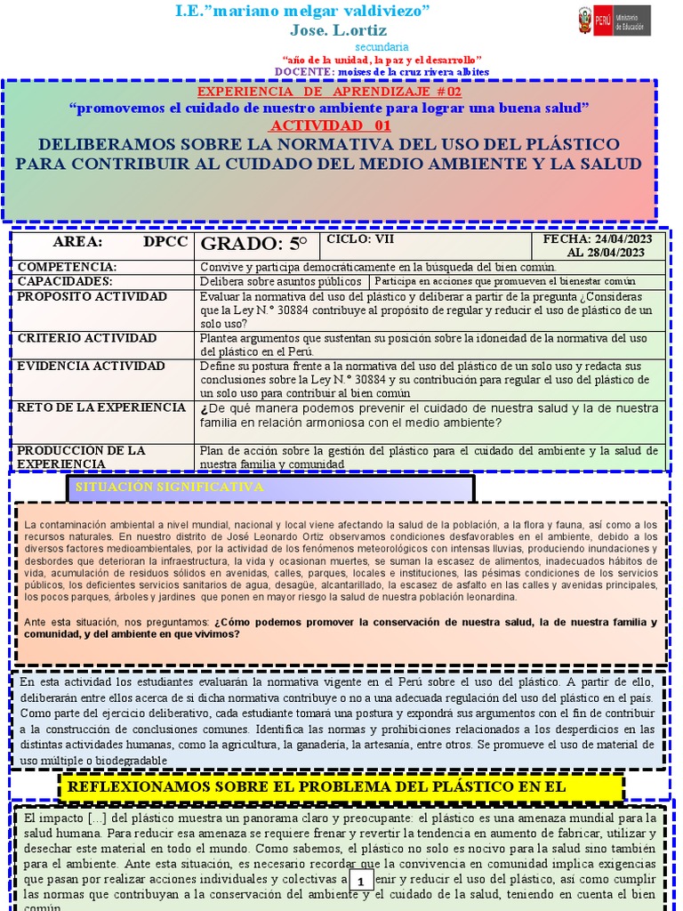 DPCC 5° Experiencia 2 Sesion 1 | PDF