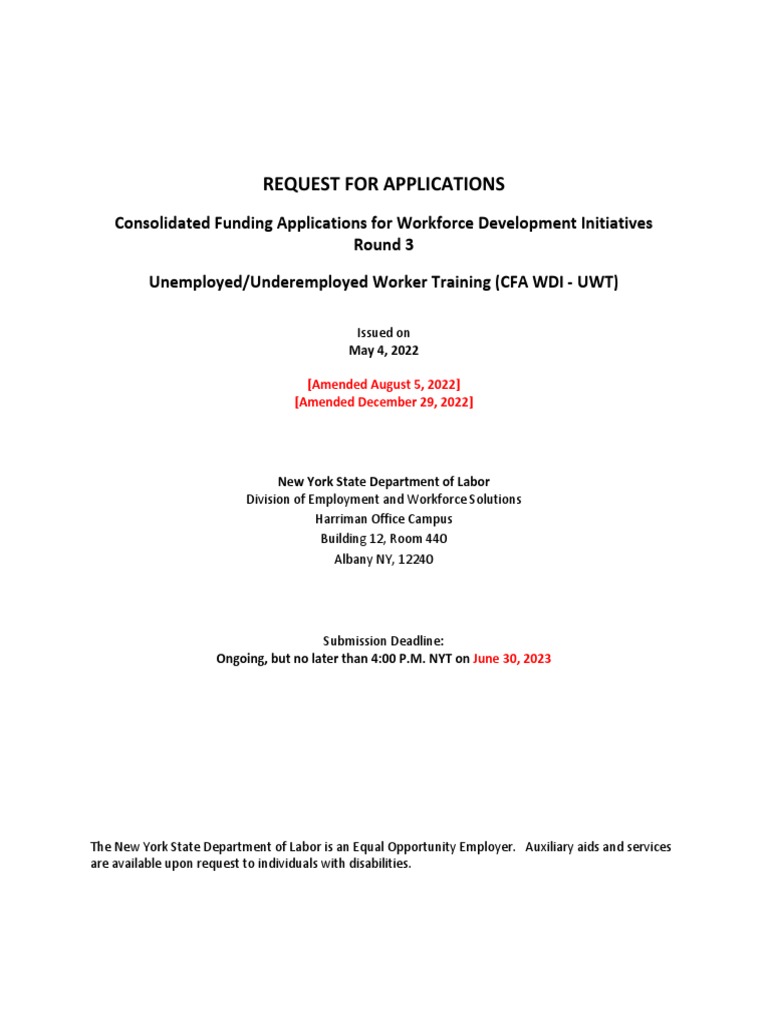 Cfa Wdi Unemployed Worker Training Rfa Amended 12.29.22 | PDF ...