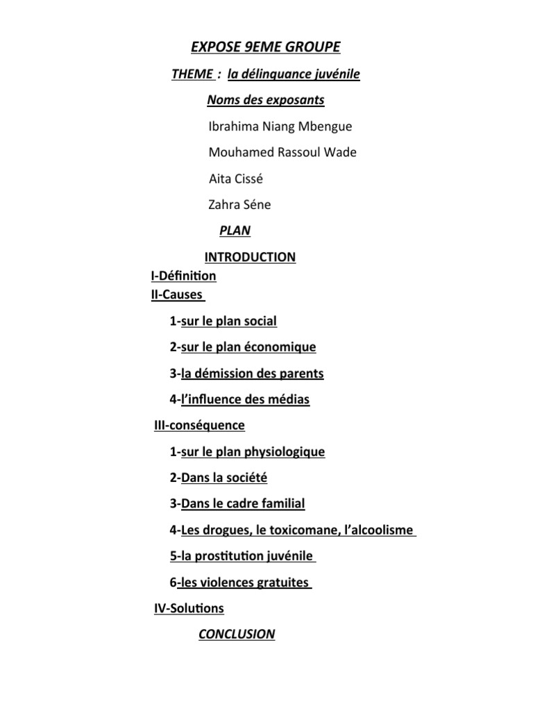 Exposé Delinquance Juvenile | PDF | Sciences sociales