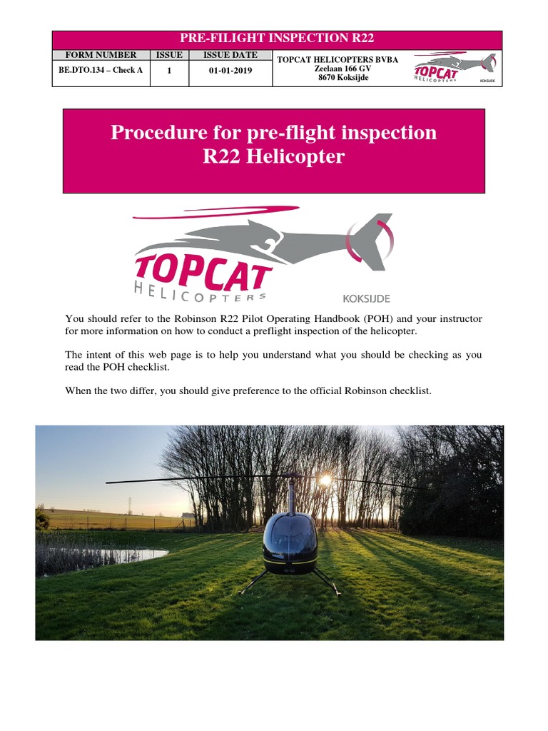 R22 Pre-Flight Inspection Checklist | PDF | Helicopter Rotor | Helicopter