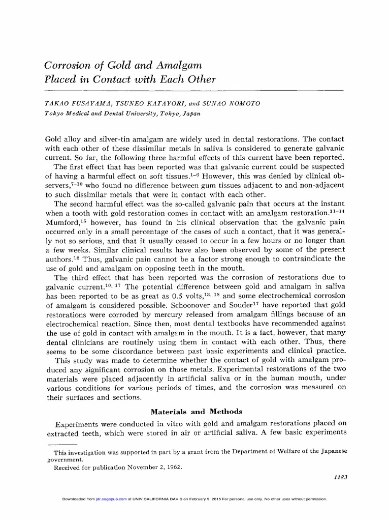 Fusayama Takao Corrosion of Gold and Amalgam Placed in | PDF ...
