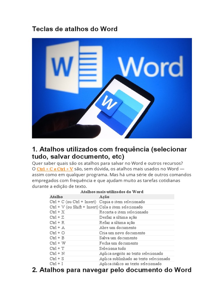Teclas de Atalhos Do Word | Download grátis PDF | Botão Ctrl | Teclado ...