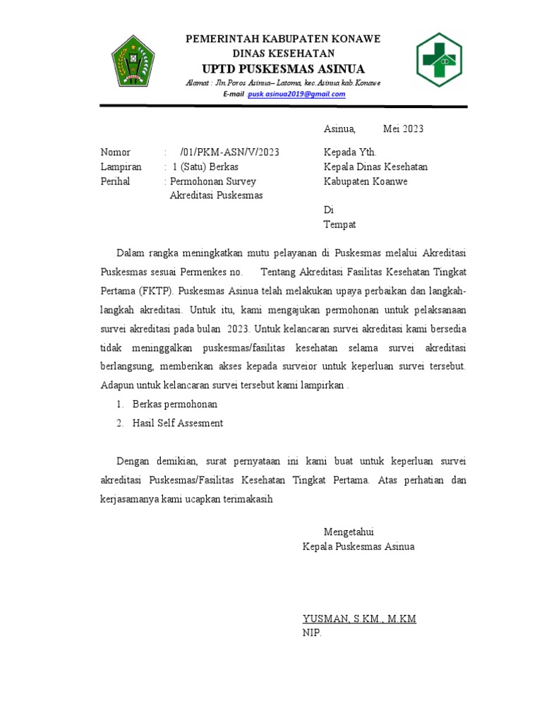 Surat Permohonan Survei Puskesmas | PDF