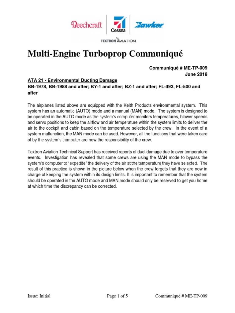 Communiqué # ME-TP-009 June 2018 - Environmental Ducting Damage | PDF | Aviation | Transport