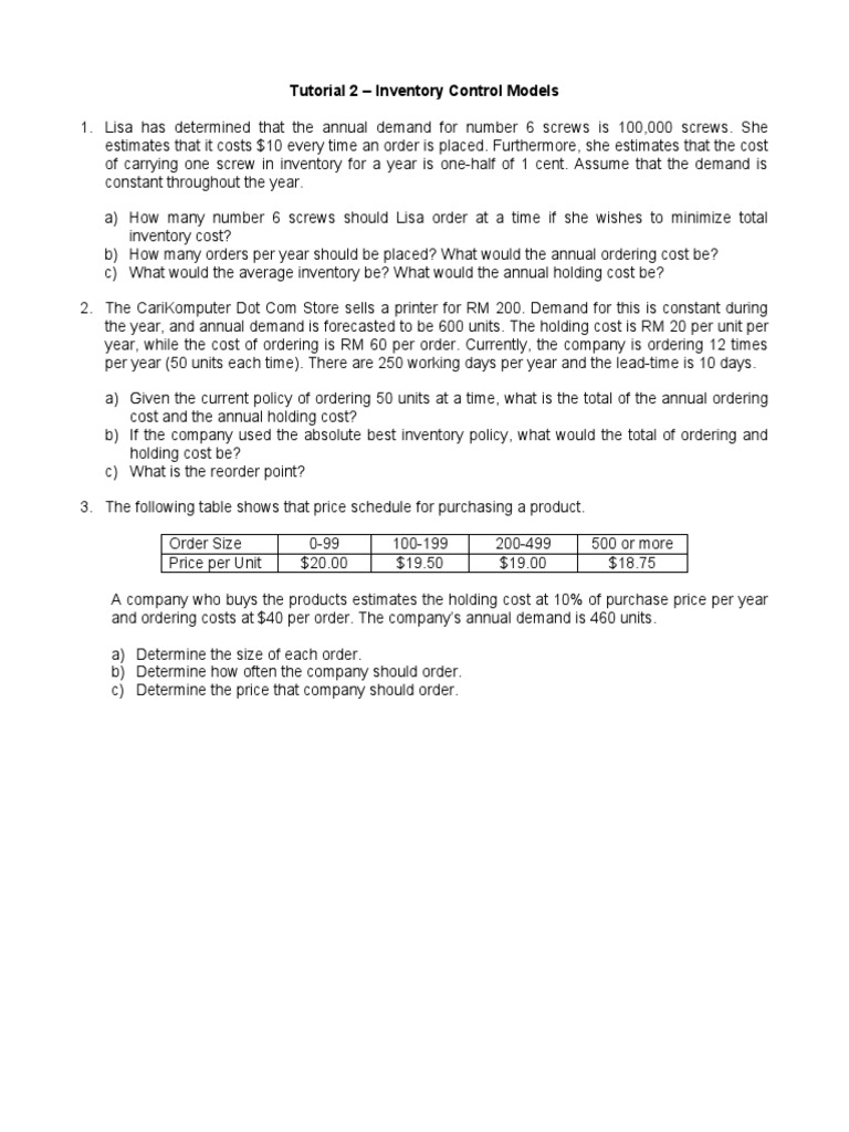Tutorial 2 - Inventory Control Models | PDF