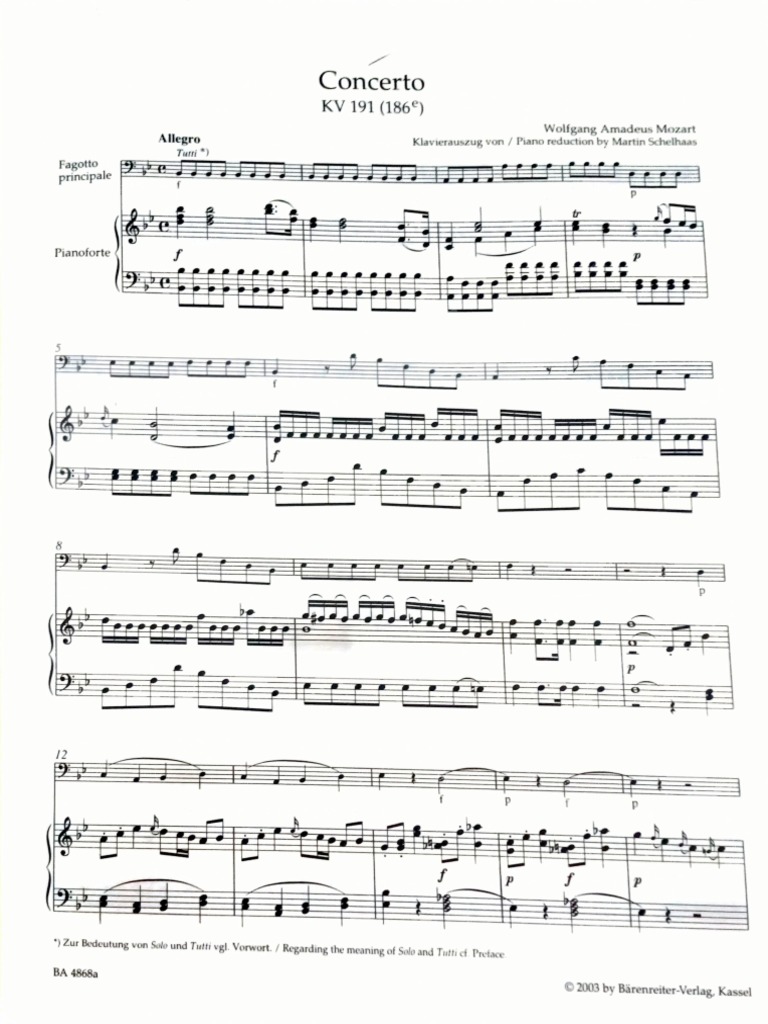 Mozart Bassoon Concerto - Piano | PDF