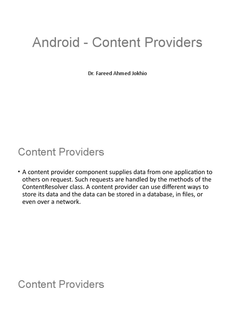 Lecture 9 - Android - Content Providers | PDF