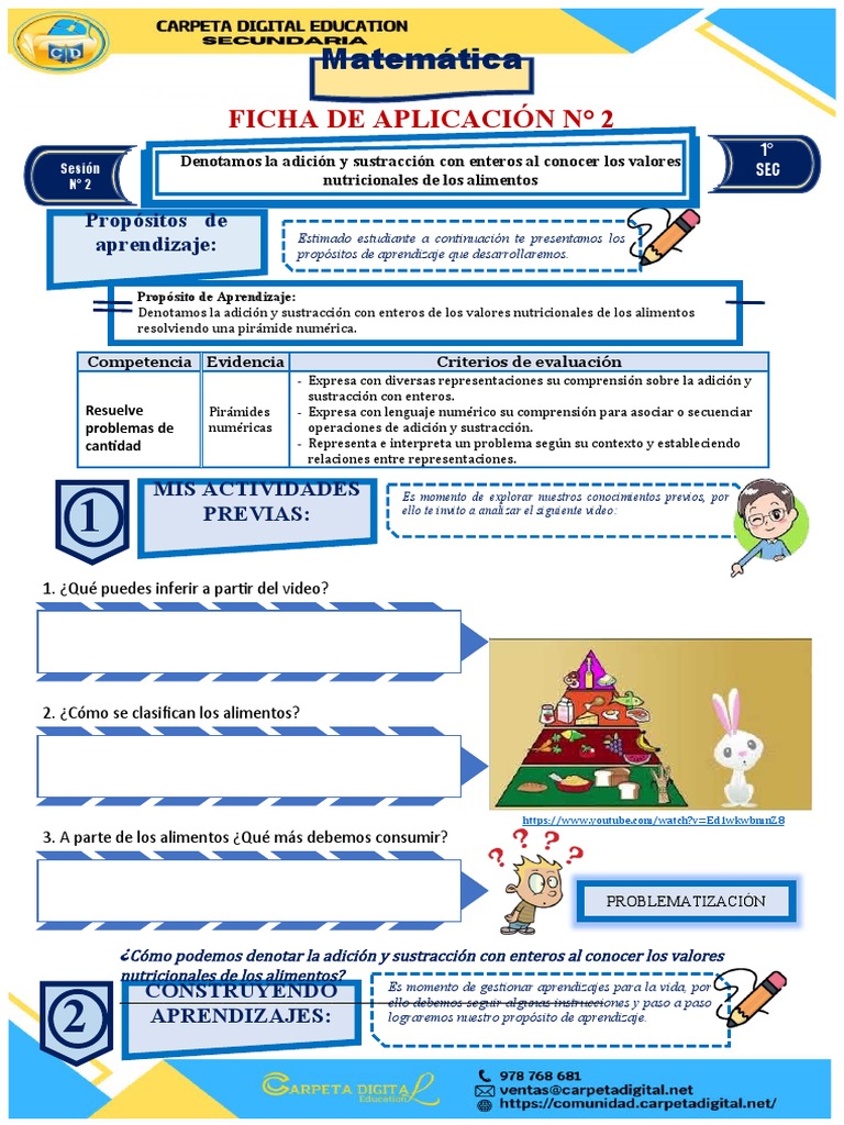1° Ficha de Aplicación-Sesión2-Sem.2-Exp.2-Mate. | PDF | Vitamina | Sustracción
