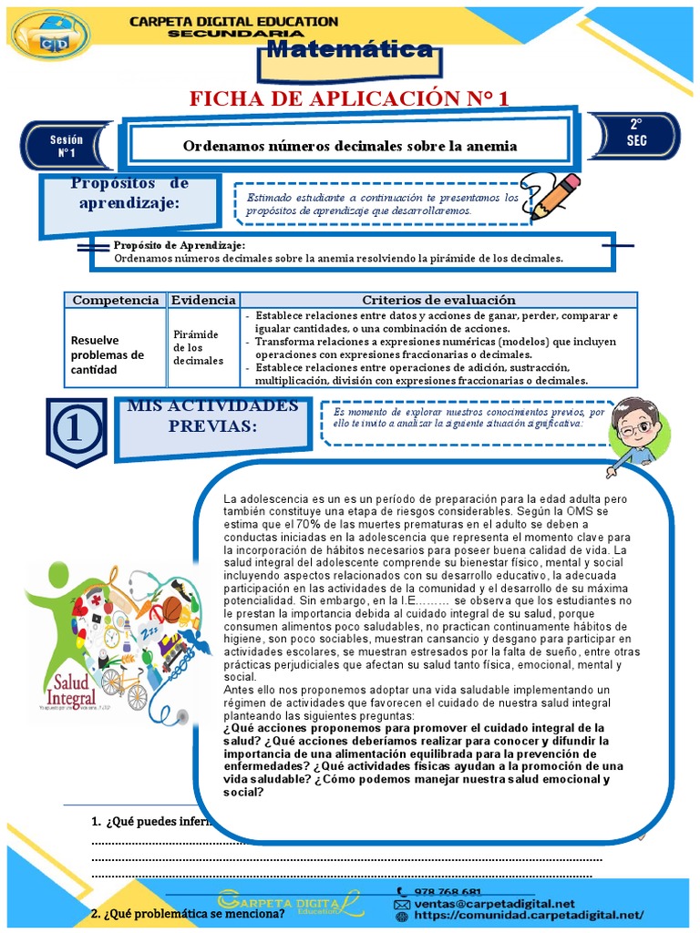 2° Ficha de Aplicación-Sesión1-Sem.2-Exp.2-Mate. | PDF | Adultos | Aprendizaje