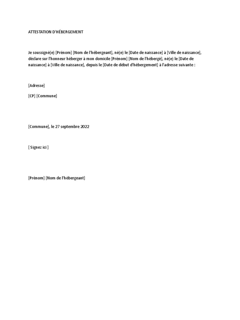 Modèle Attestation Hébergement | PDF