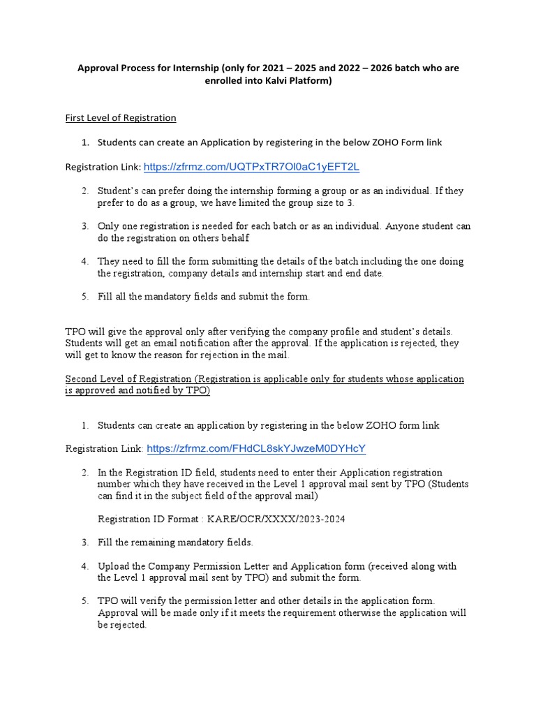 Approval Process For Internship | PDF