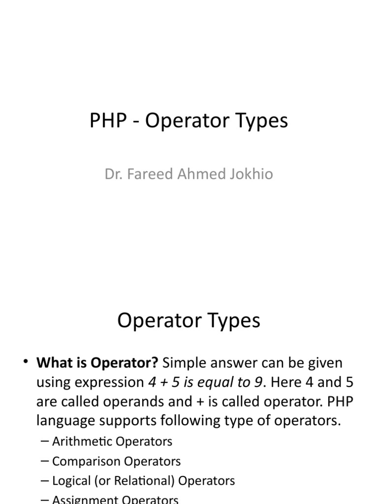 Lecture 6 - PHP - Operator Types | PDF