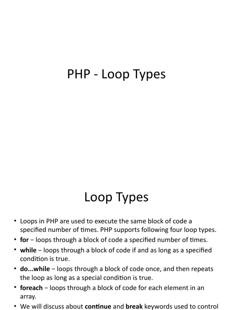 Lecture 8 - PHP - Loop Types | PDF