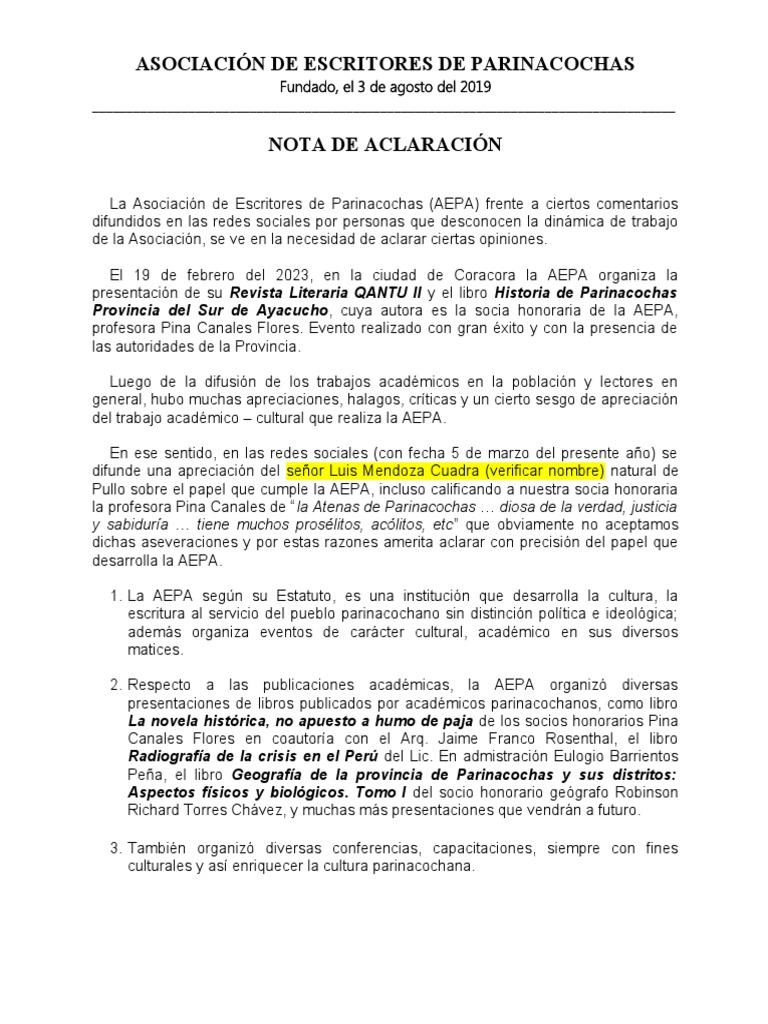 Nota de aclaracion ...2023 | PDF