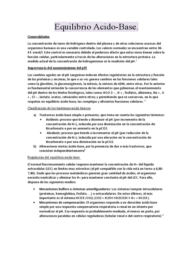 Equilibrio Acido Base | PDF | Solución tampón | Fisiología