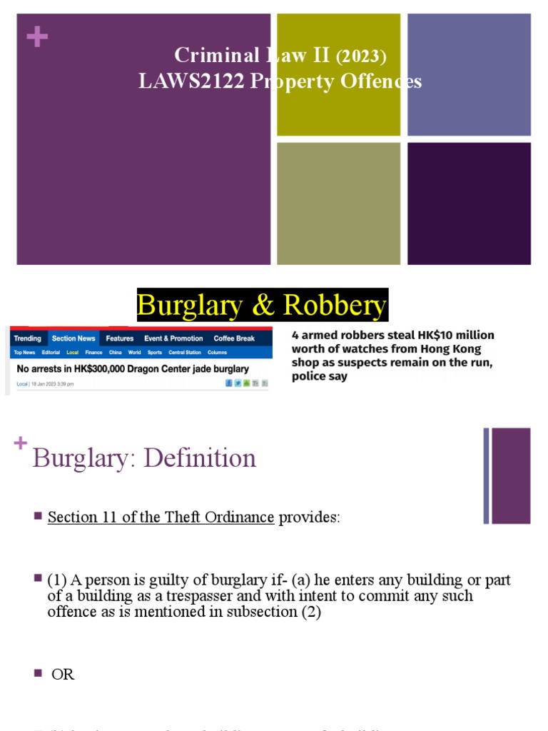 Powerpoint Slides Burglary and Robbery_2023 | PDF | Robbery | Burglary