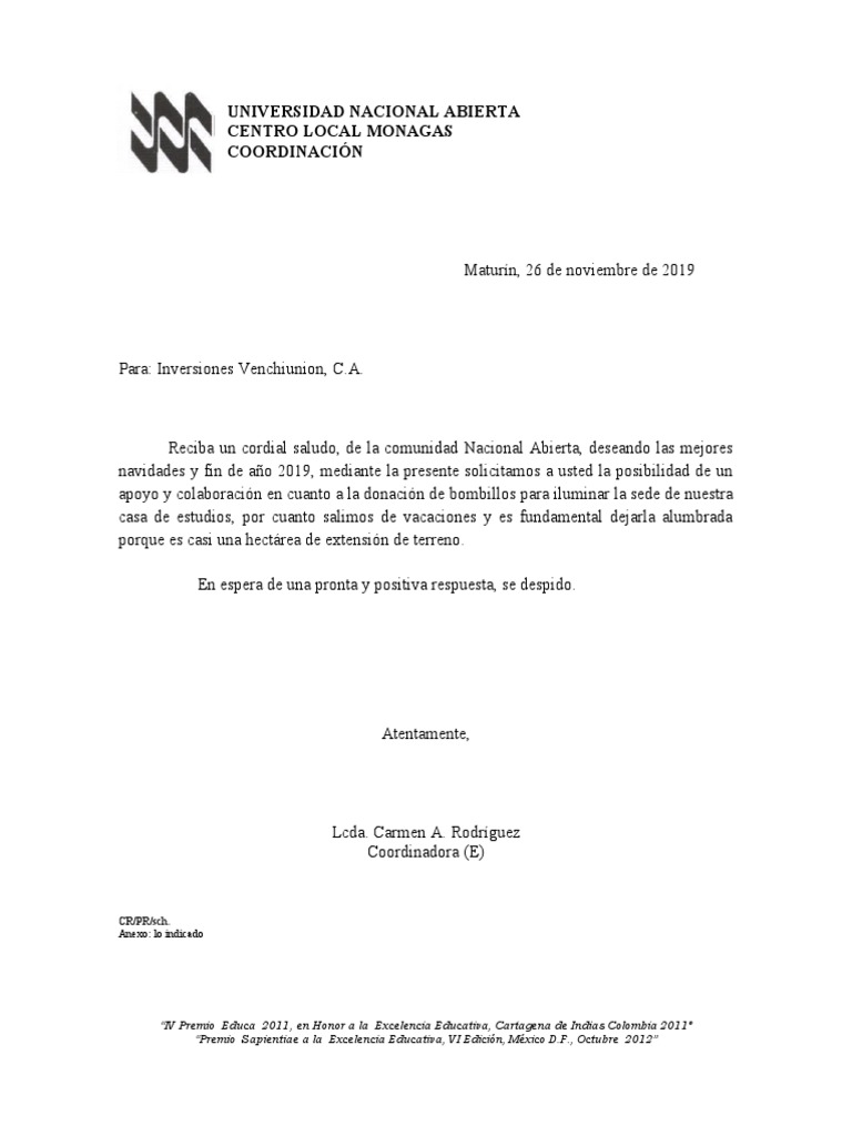 Carta de Solicitud de Donacion | PDF