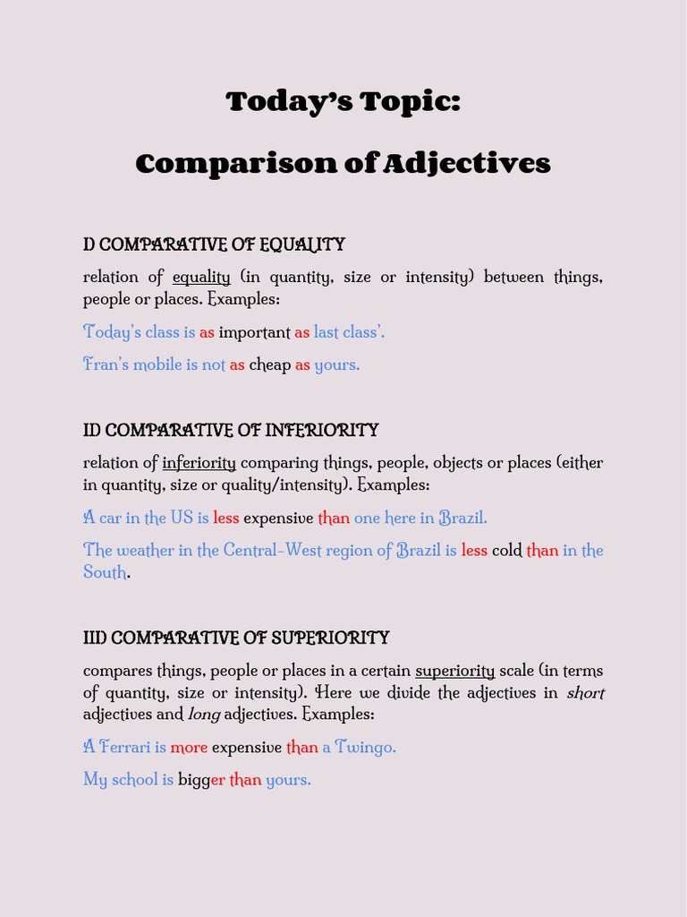 Comparative and Superlative Adjectives Guide | PDF | Adjective ...