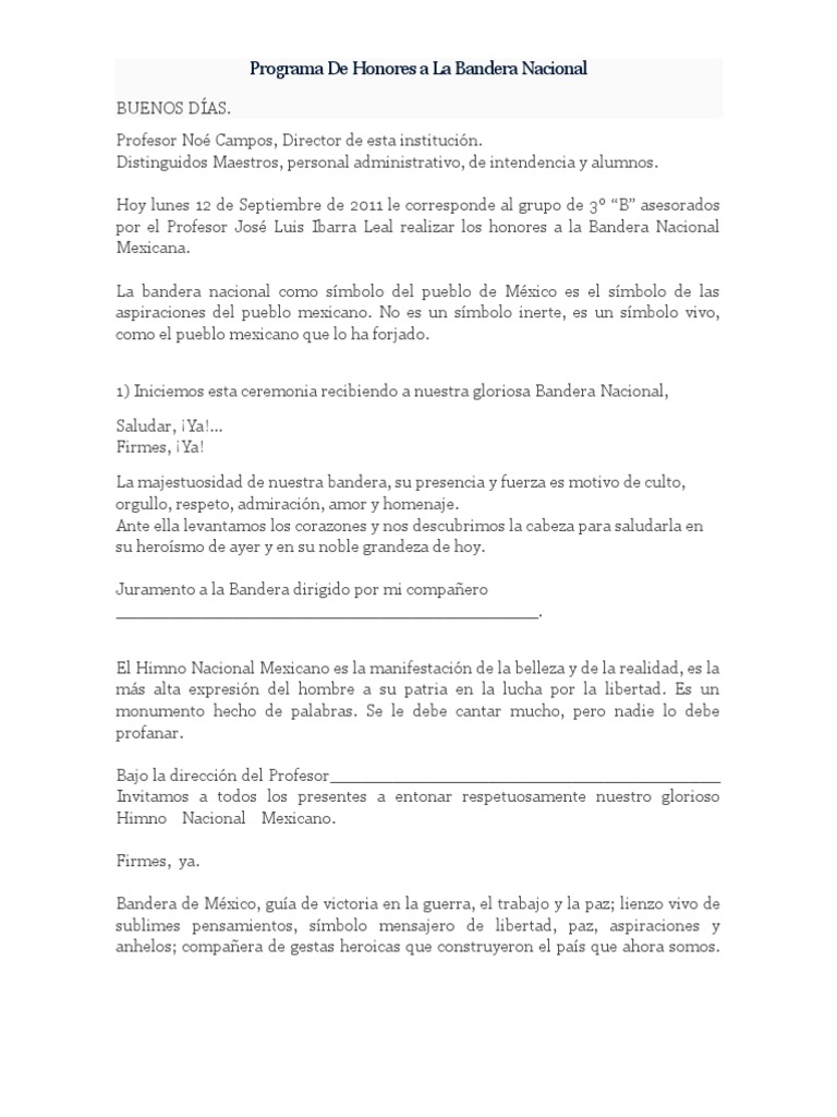 Programa de Honores A La Bandera Nacional | PDF | Estudios de idiomas extranjeros