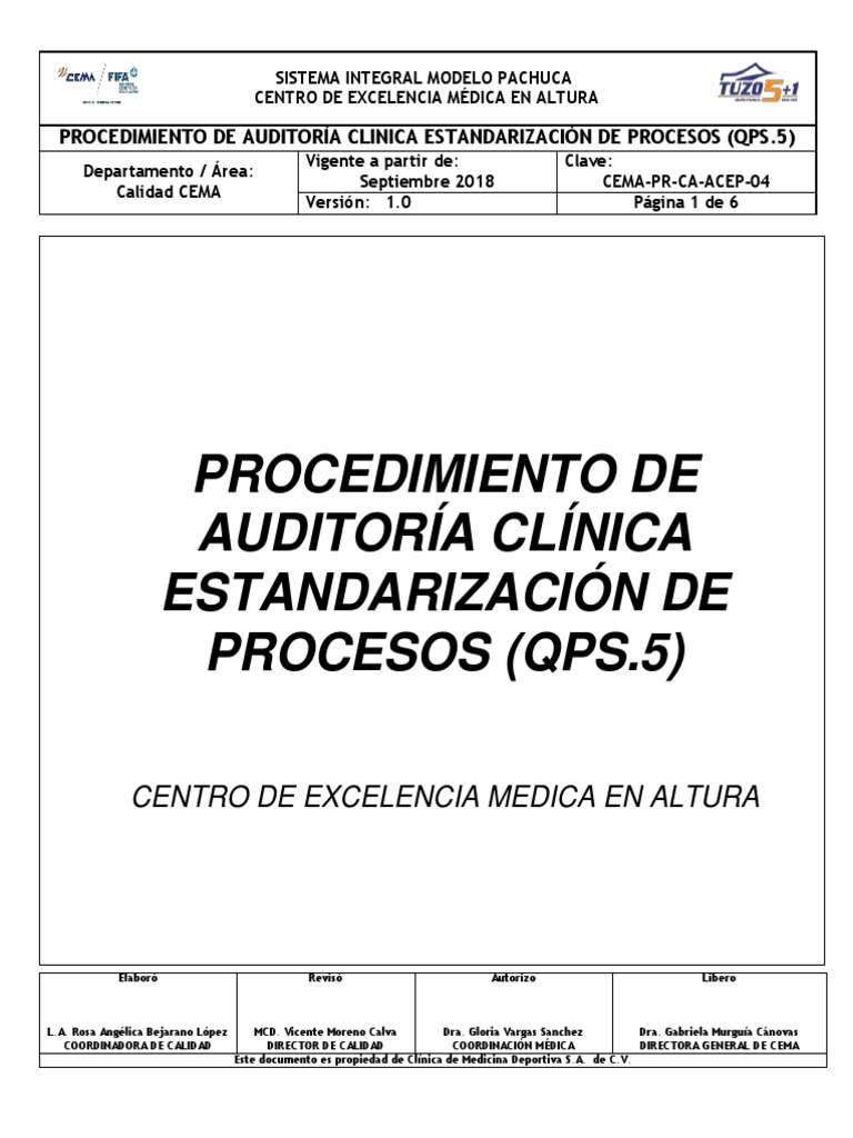 CEMA-PR-CA-ACEP-04 v.1.0 Procedimiento Auditoria Clinica QPS.5 | PDF ...