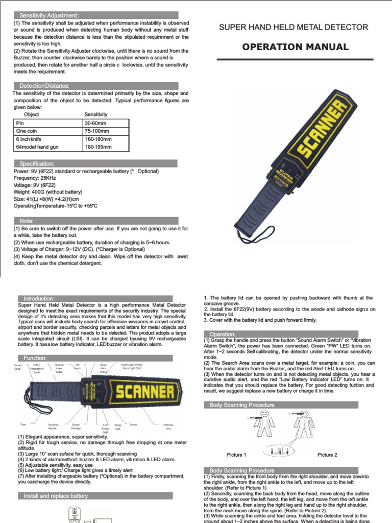 Operation Manual: Super Hand Held Metal Detector | Download Free PDF ...