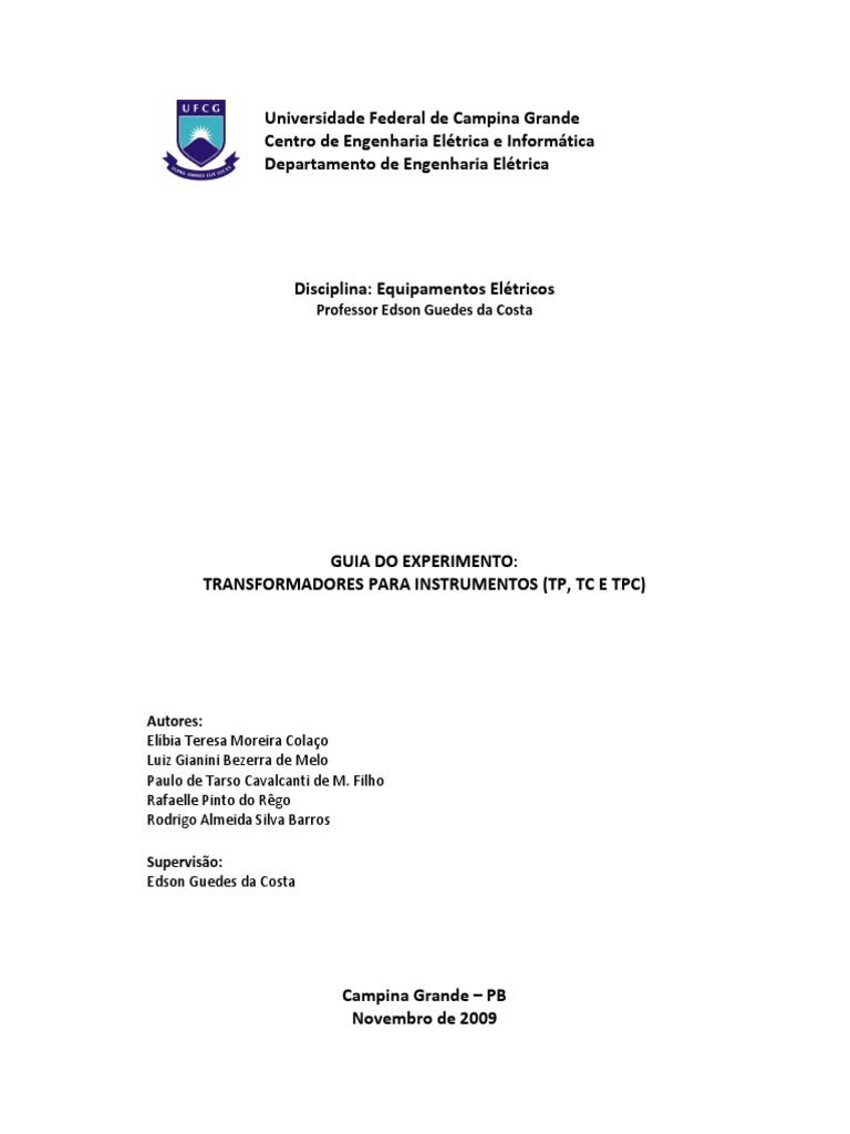 Guia de Transformadores: TP, TC e TPC | PDF | Transformador | Quantidade